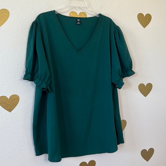 SHEIN | Tops | Shein Curve 4x Green Top With Puff Sleeve | Poshmark
